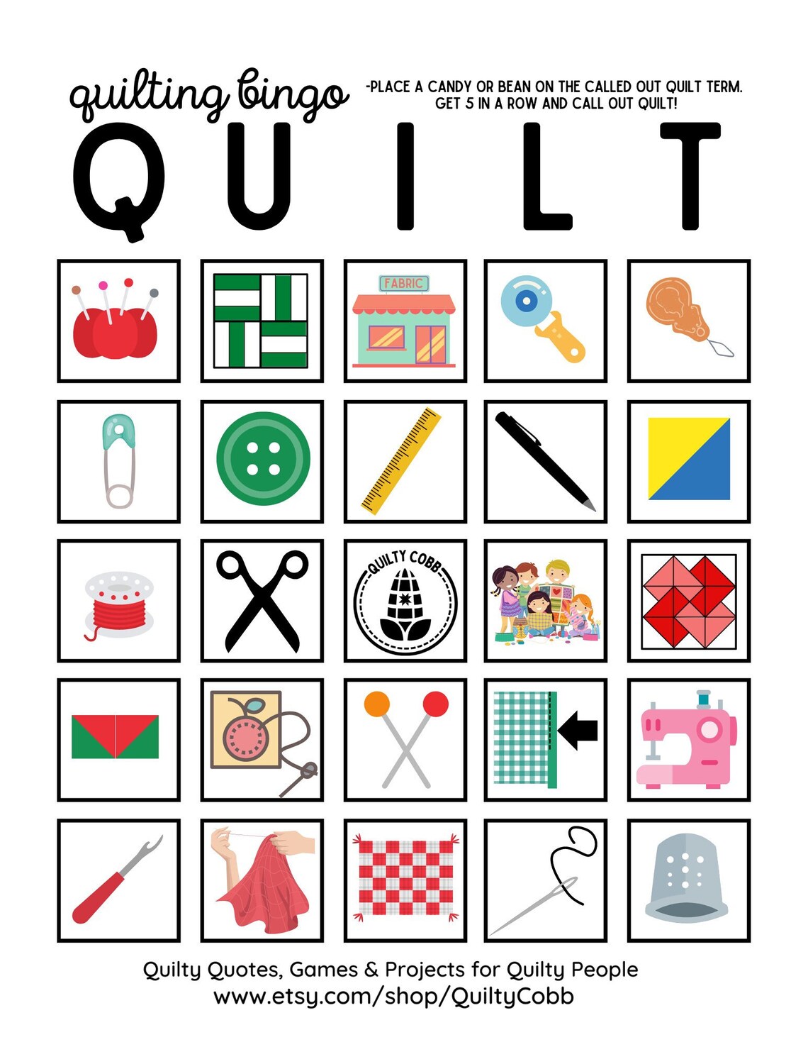 QUILT GAMES QUILT Bingo Instant Digital Download Printable - Etsy