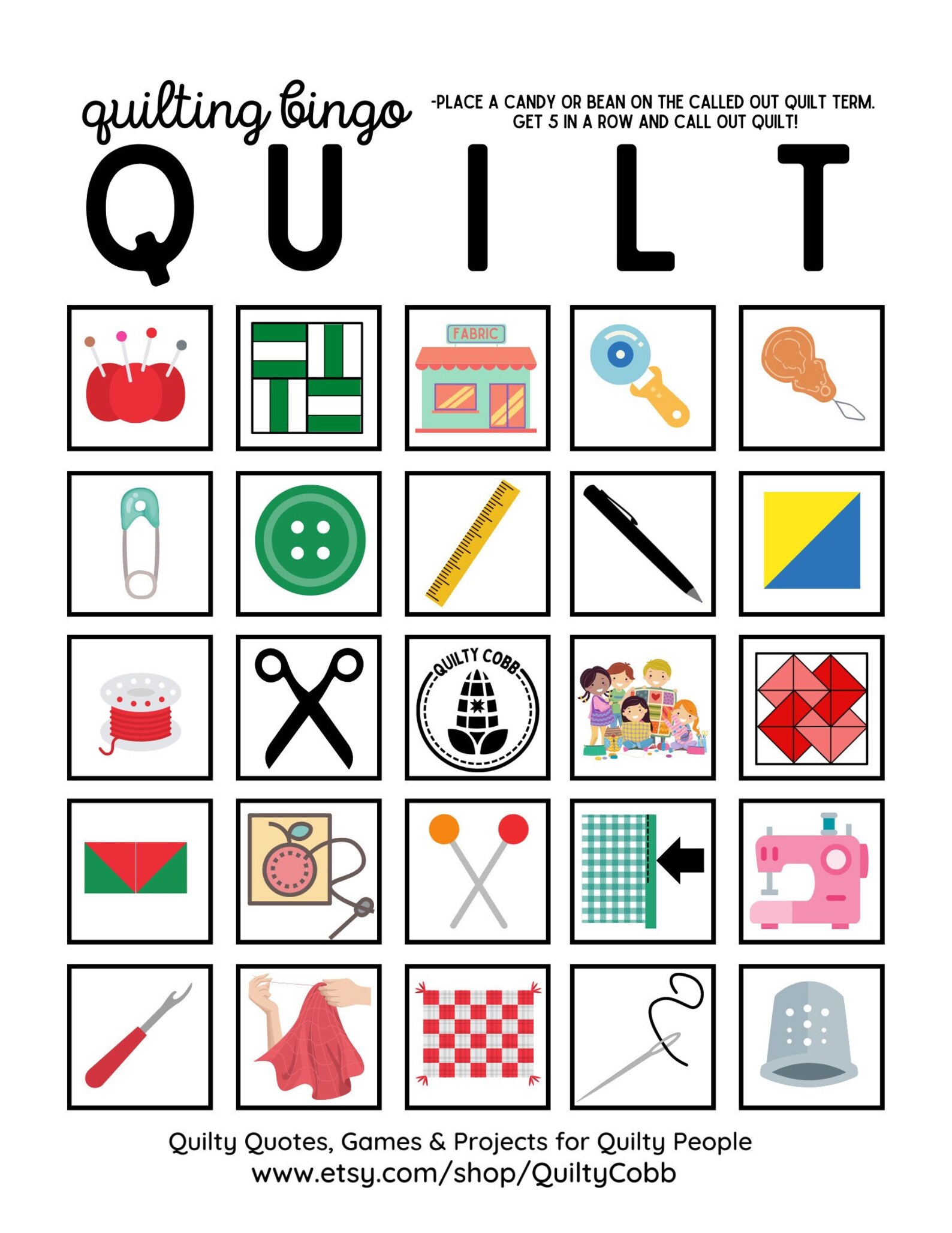QUILT GAMES, QUILT Bingo, Instant Digital Download, Printable Game ...