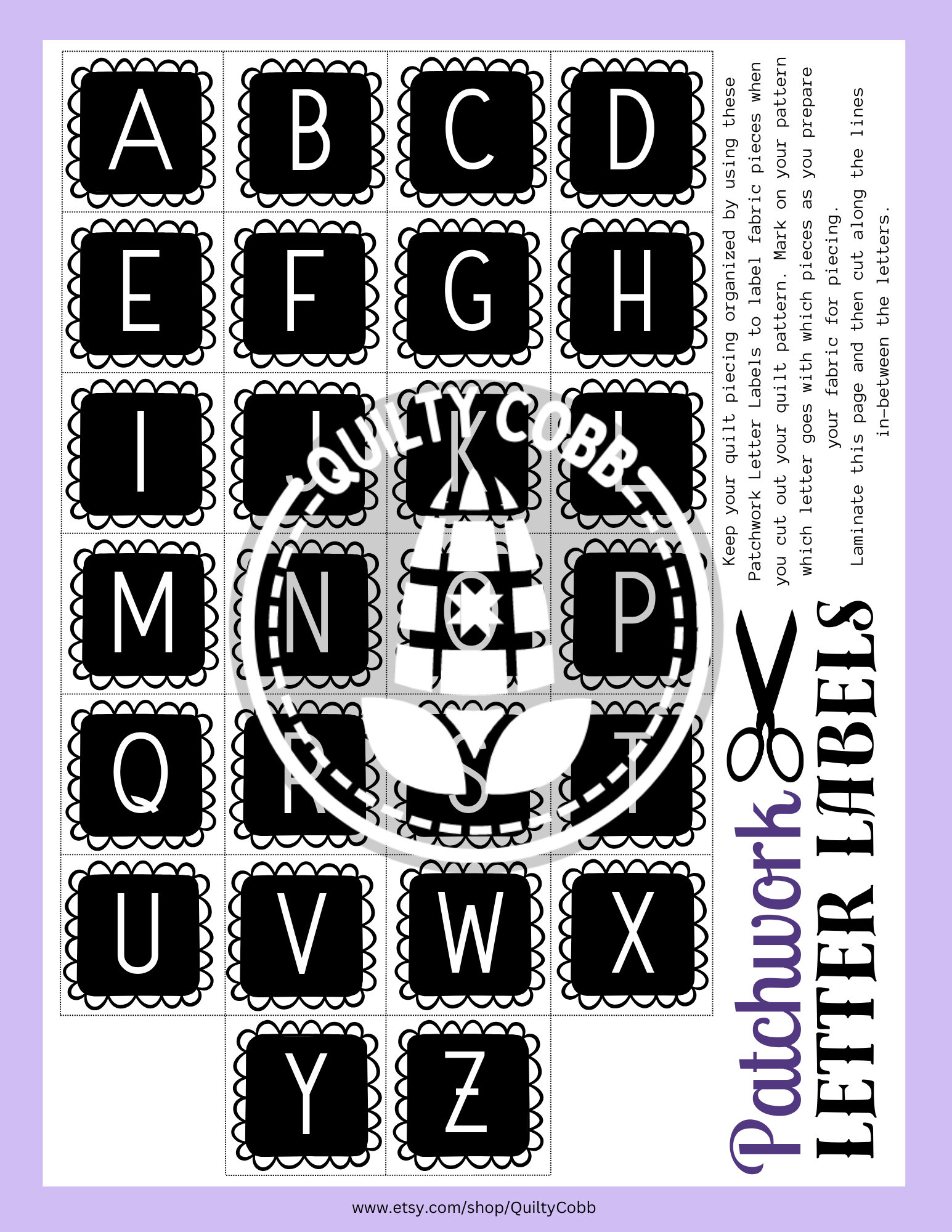 QUILT HELPS, Patchwork Letter and Number Labels, Instant Digital ...