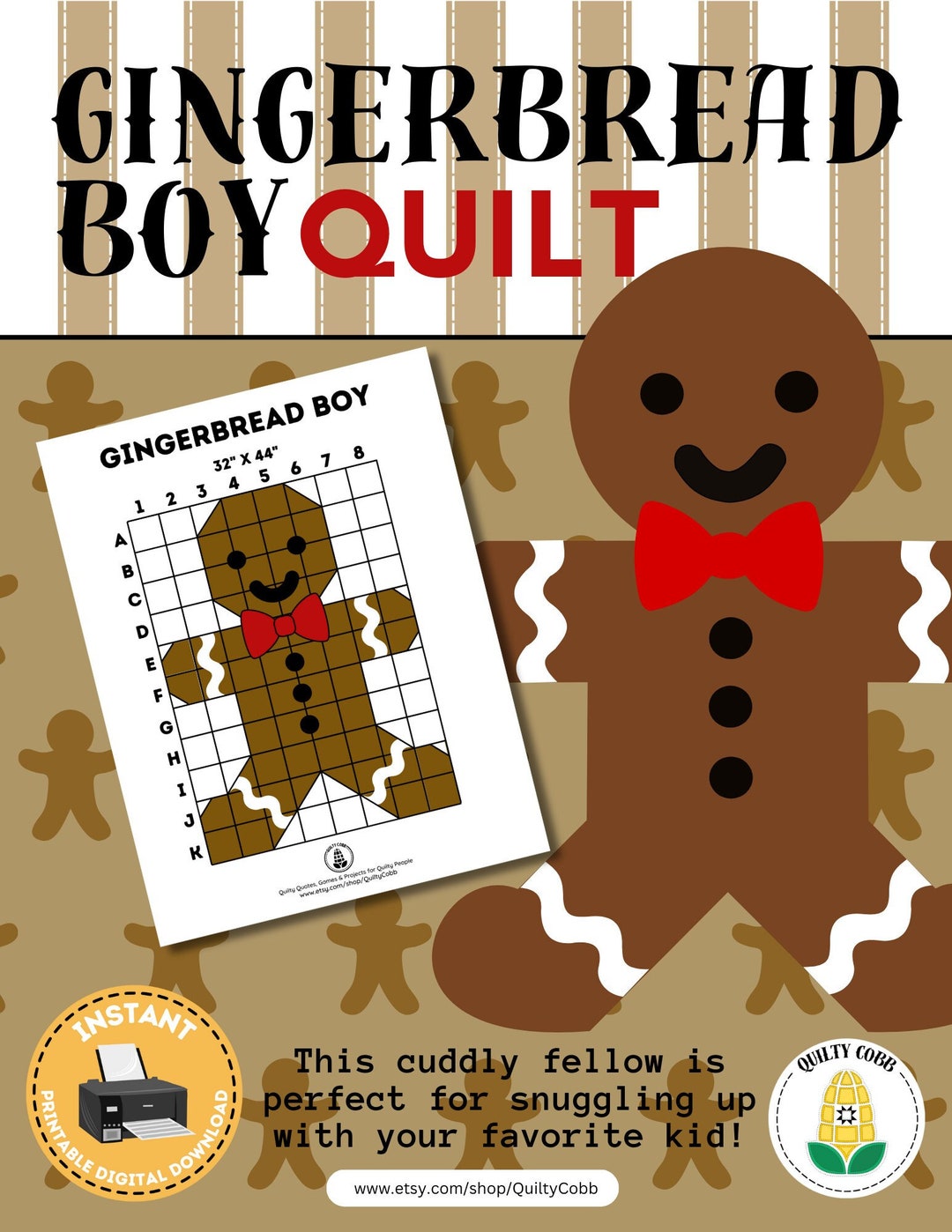 Gingerbread Man Throw Quilt Pattern, Beginner Friendly (digital ...