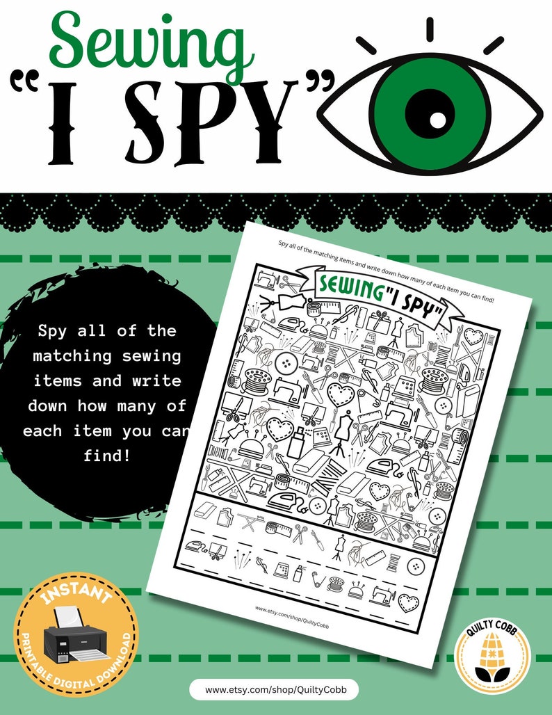 SEWING GAMES, Sewing I Spy, Instant Digital Download, Printable Game ...