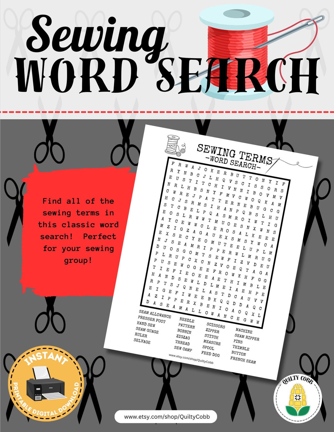 SEWING GAMES, Sewing Word Search, Instant Digital Download, Printable ...