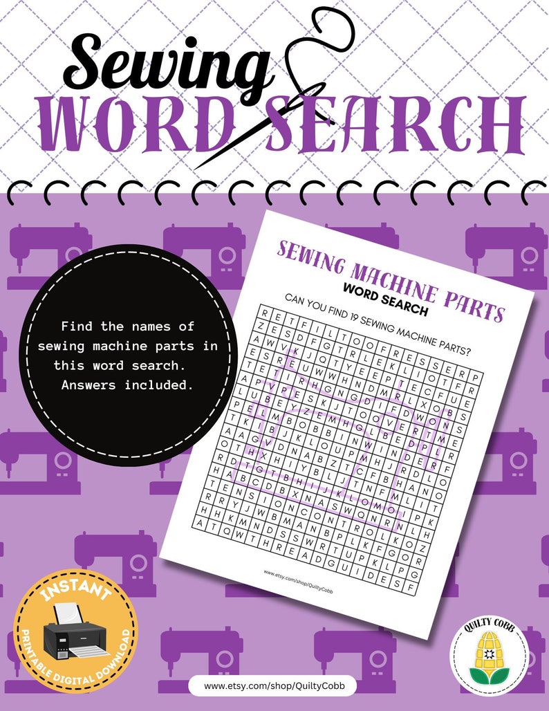 Sewing Machine Parts Word Search Game (digital Download) - Etsy