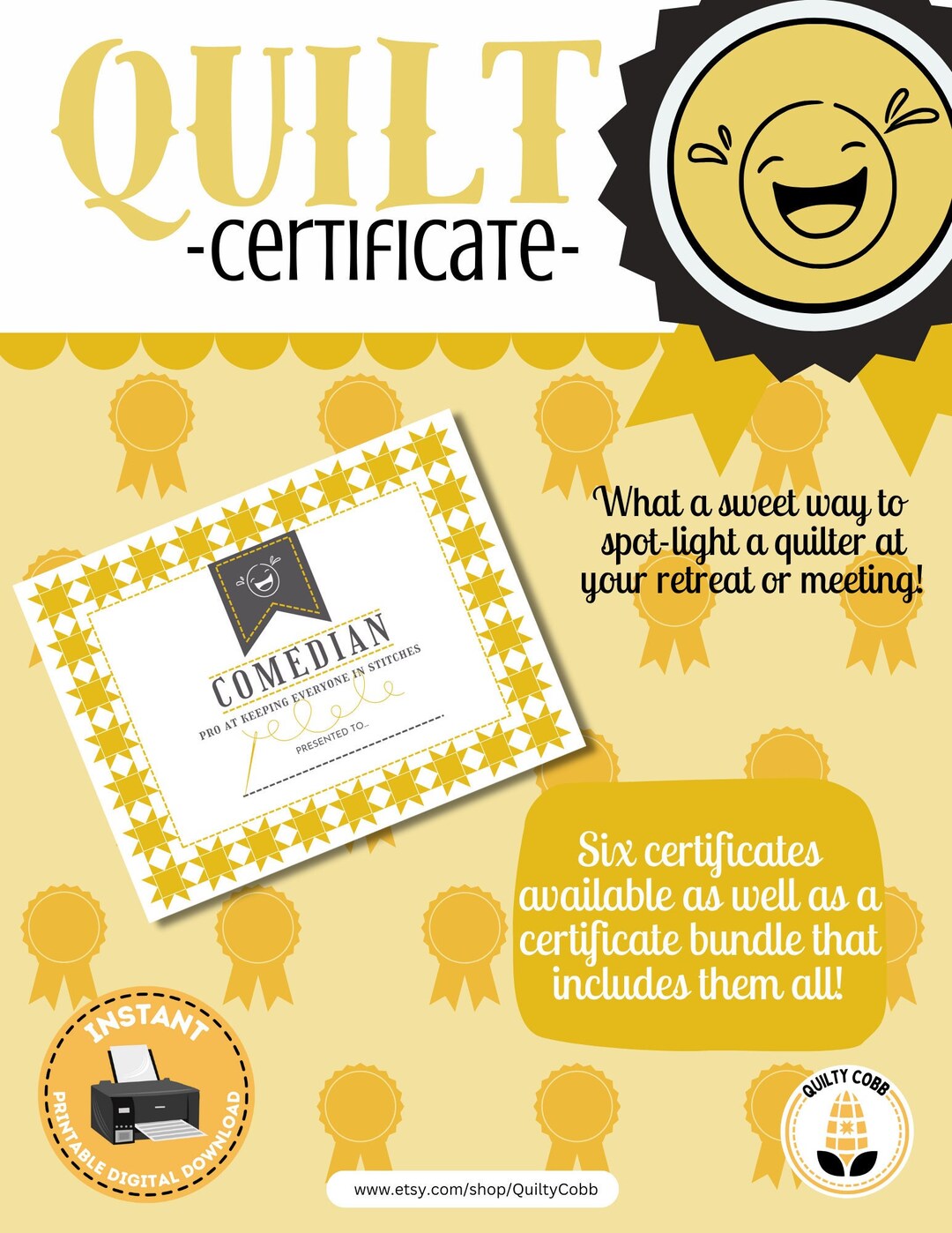 QUILT CERTIFICATE, Award for Retreat, Guild Meeting, Comedian, Keeps ...