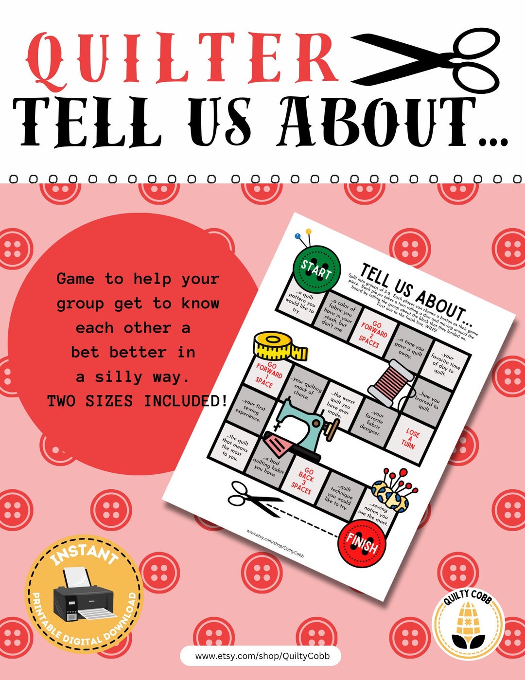 QUILT GAME, Instant Digital Download, Printable Get to Know You Game ...