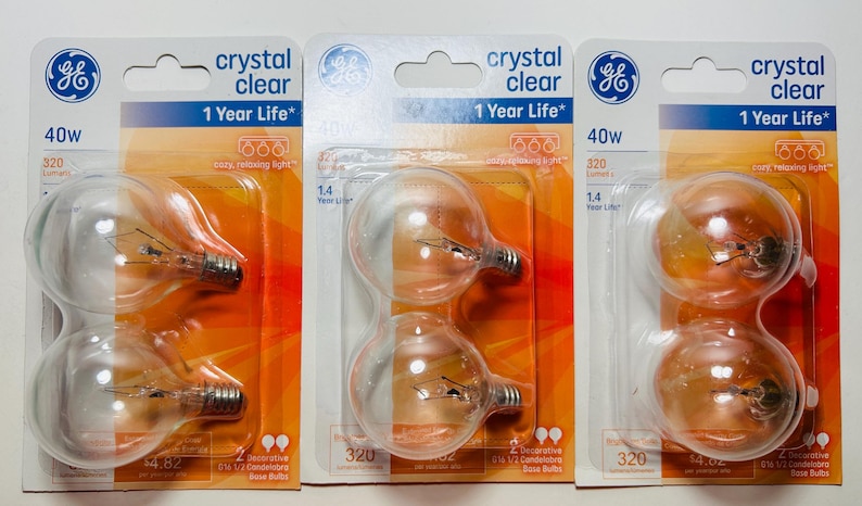 GE Crystal Clear Globe Light Bulbs: 40W E12 Candelabra Base, Dimmable ...
