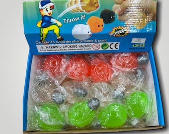 Happy Splat Ball Fun Squeezable Sticky Smash Ball Clear Eyes New 12 Pcs ...