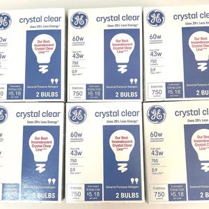 GE 60-watt Clear Crystal Light Bulbs: A19 Dimmable, 6-pack - Etsy