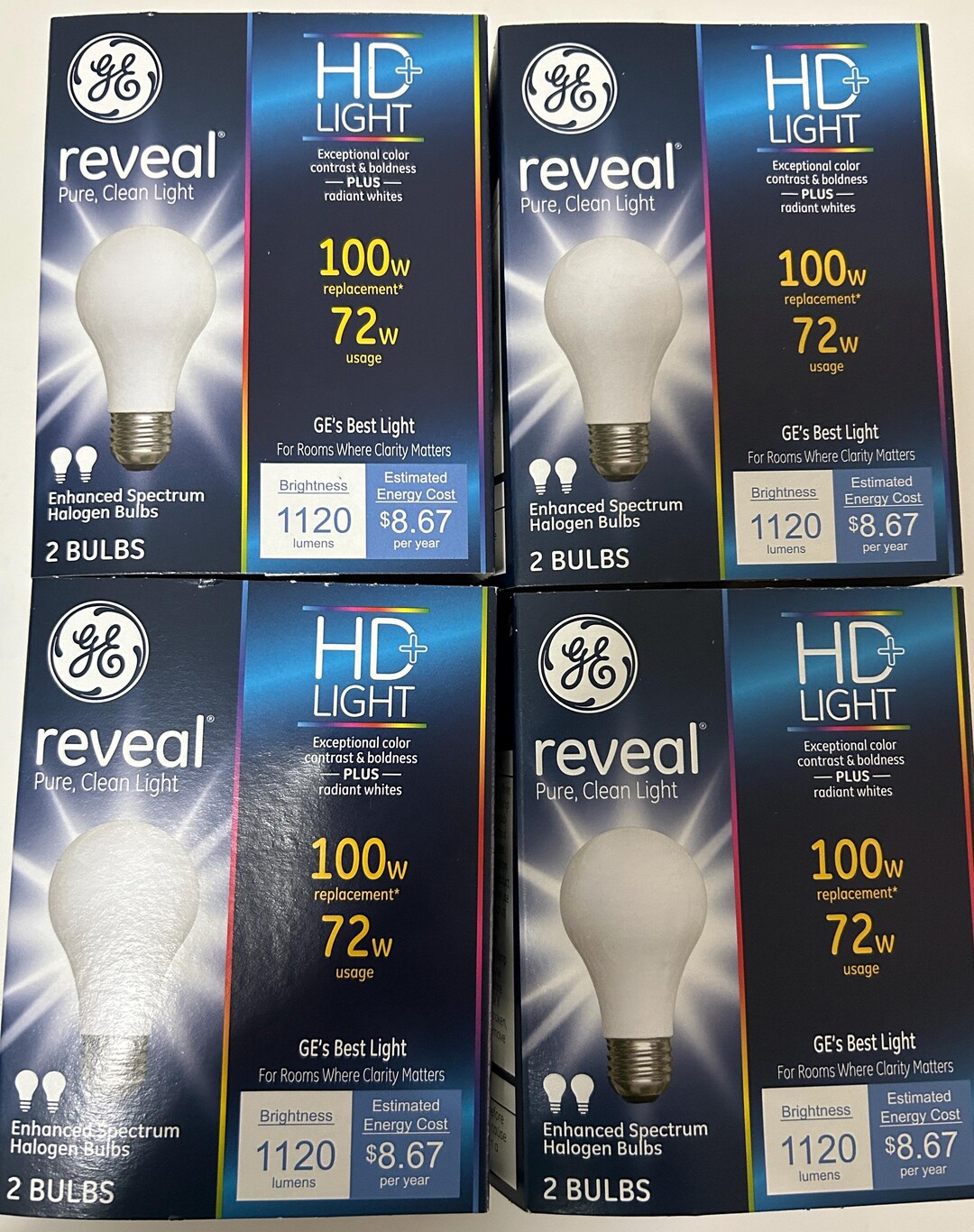 GE 100w Equivalent 72w 8 Light Bulbs: Reveal HD Radiant White, 4-pack ...