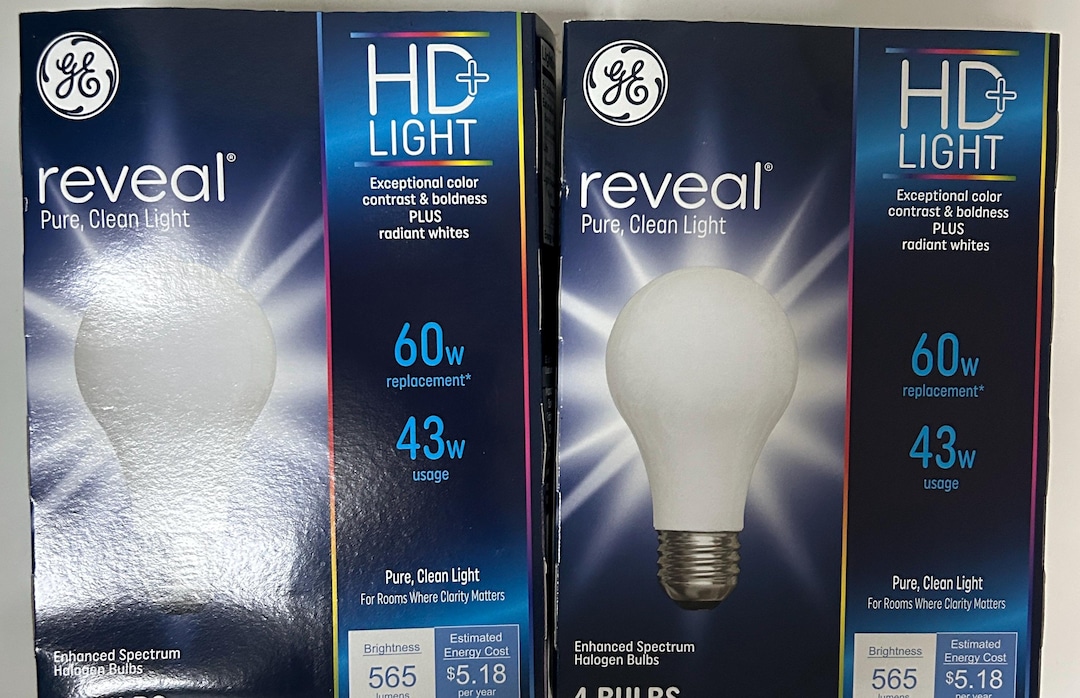GE 60w Equivalent 8 Reveal HD Light Bulbs: 565 Lumens, Radiant White, 2 ...