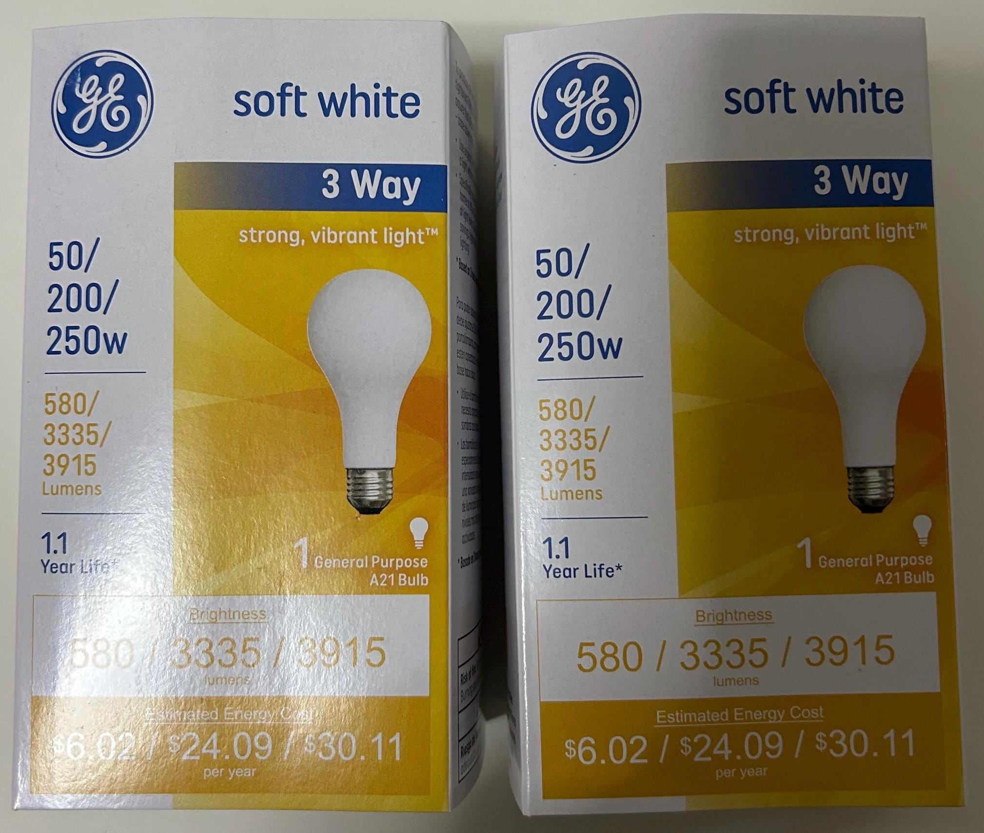 GE 3-way Soft White Light Bulb 50/200/250W A21 (6 Pack) - Etsy