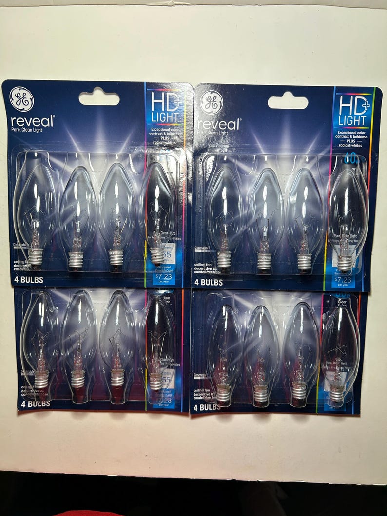 GE 60watt Reveal HD Clear Candelabra Light Bulbs: E12 Decorative BC ...