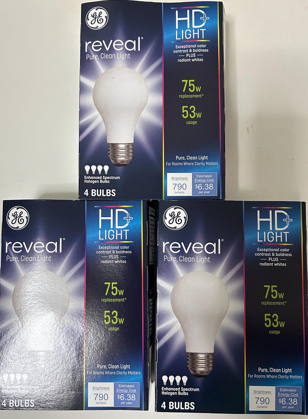 GE 53watt Reveal HD 75w Equivalent Light Bulbs: 12 Radiant White Bulbs ...
