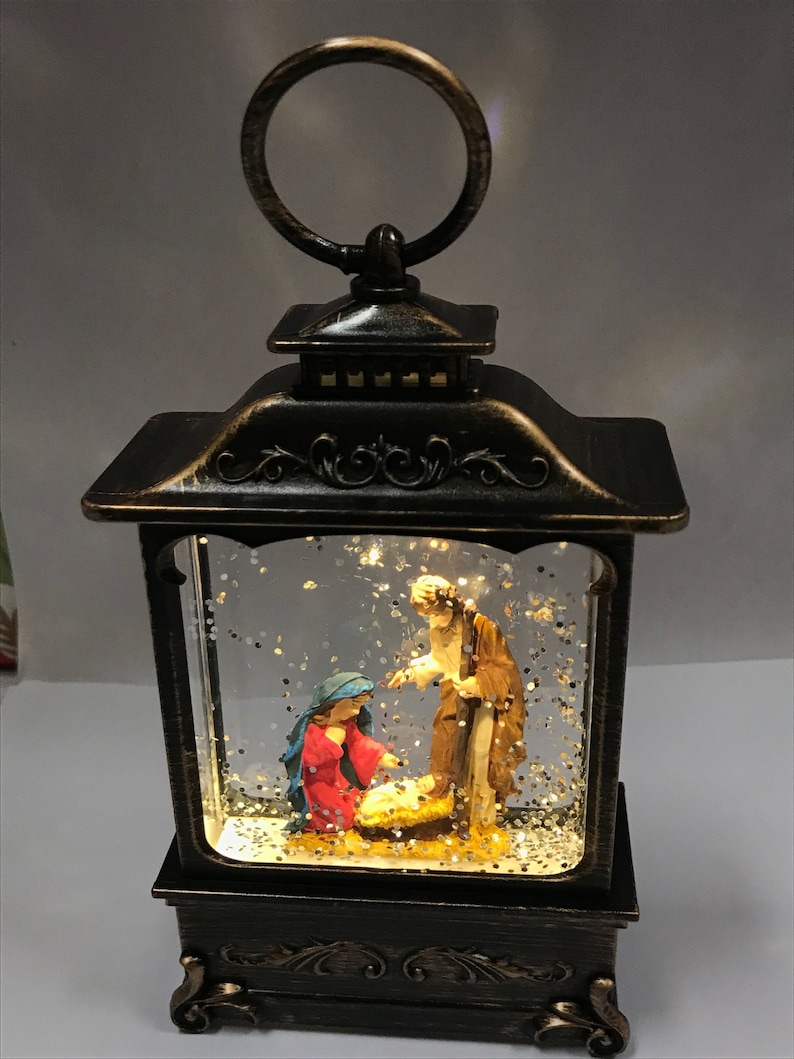 Christmas Nativity Water Lantern: LED Swirling Glitter Holly Scene - Etsy