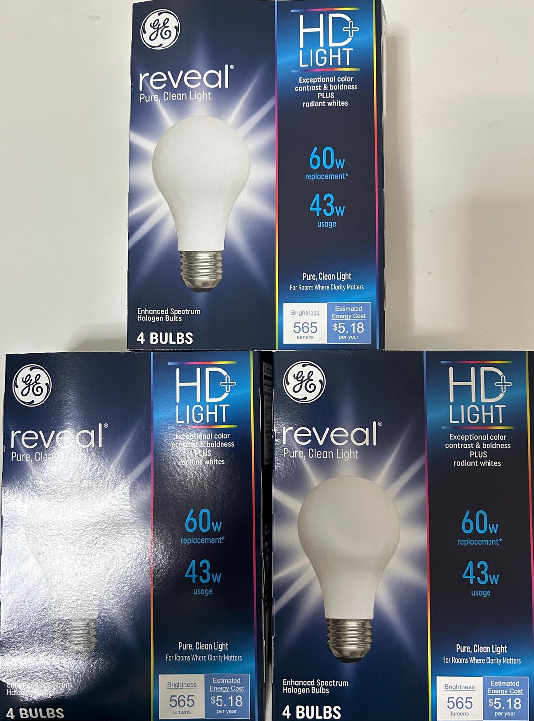 GE Reveal HD 60W Equivalent Light Bulbs: 43W, 565 Lumens, 3 Packs - Etsy