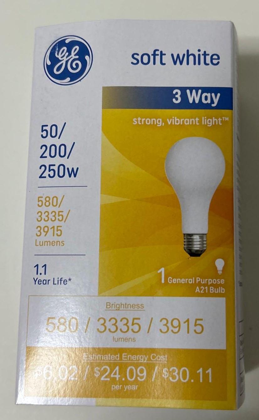 GE 3-way Soft White Light Bulbs: 50/200/250W, A21 E26 Base, 12-pack - Etsy