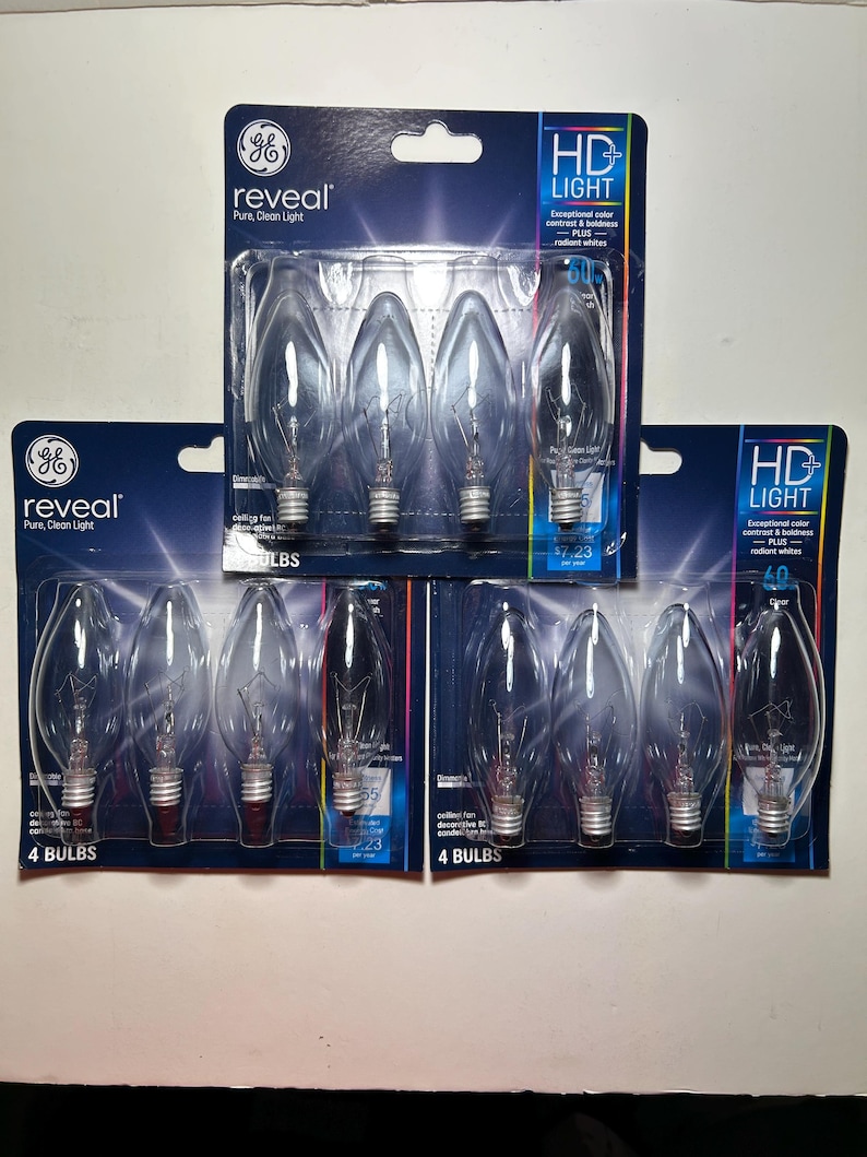 GE 60watt Reveal HD Clear Candelabra Light Bulbs: E12 Decorative BC ...