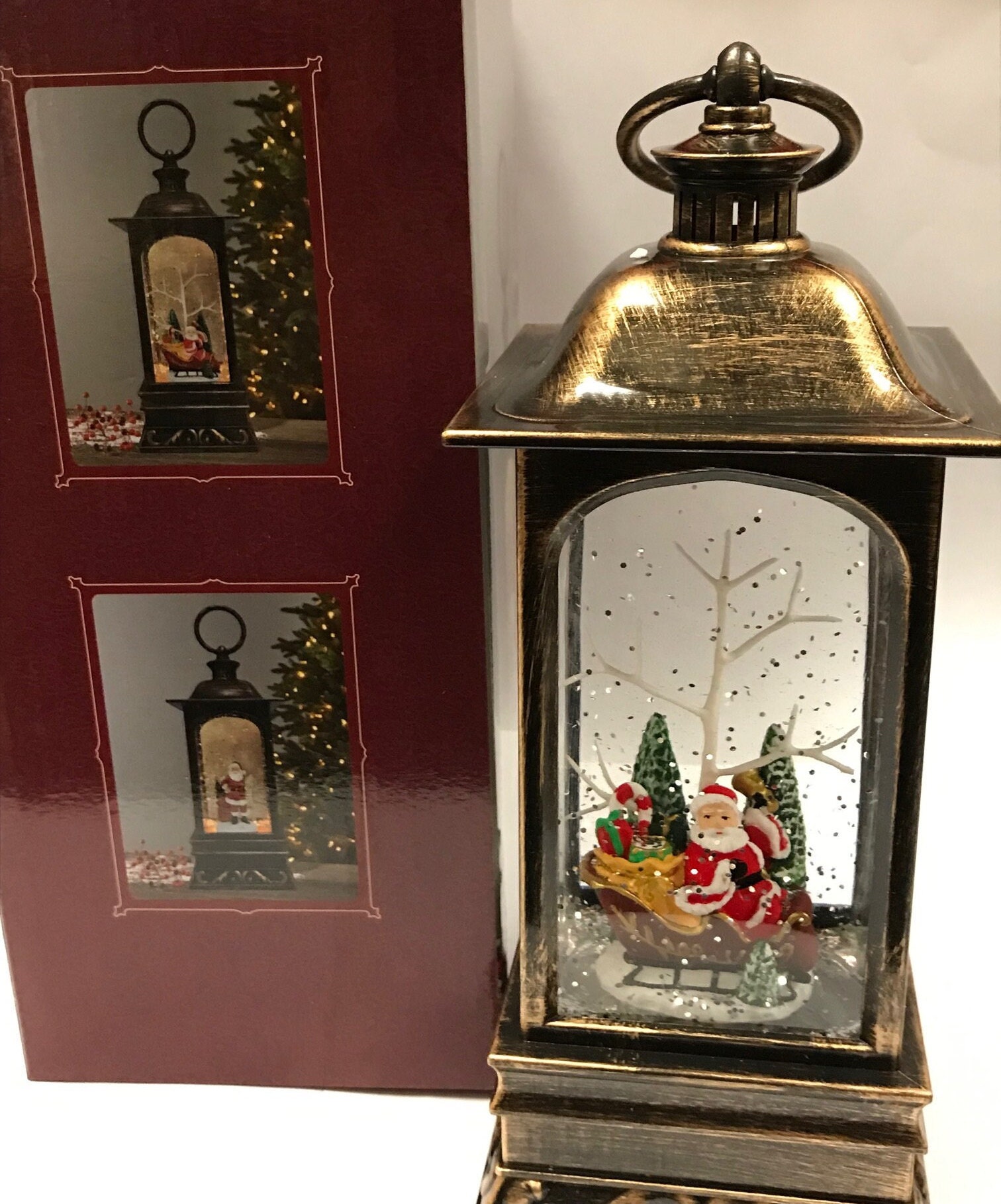 Santa Sleigh Holly Christmas Snow Globe Musical & Led Lighted Water ...