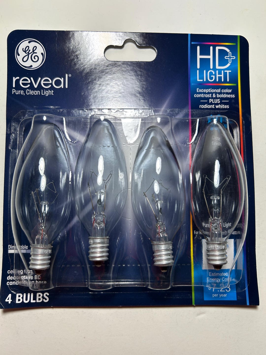 GE 60watt Reveal HD Clear Candelabra Light Bulbs: E12 Decorative BC ...