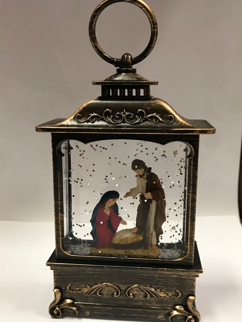 Christmas Nativity Water Lantern: LED Swirling Glitter Holly Scene - Etsy