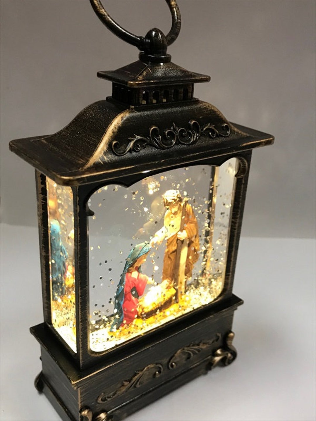 Christmas Nativity Water Lantern: LED Swirling Glitter Holly Scene - Etsy