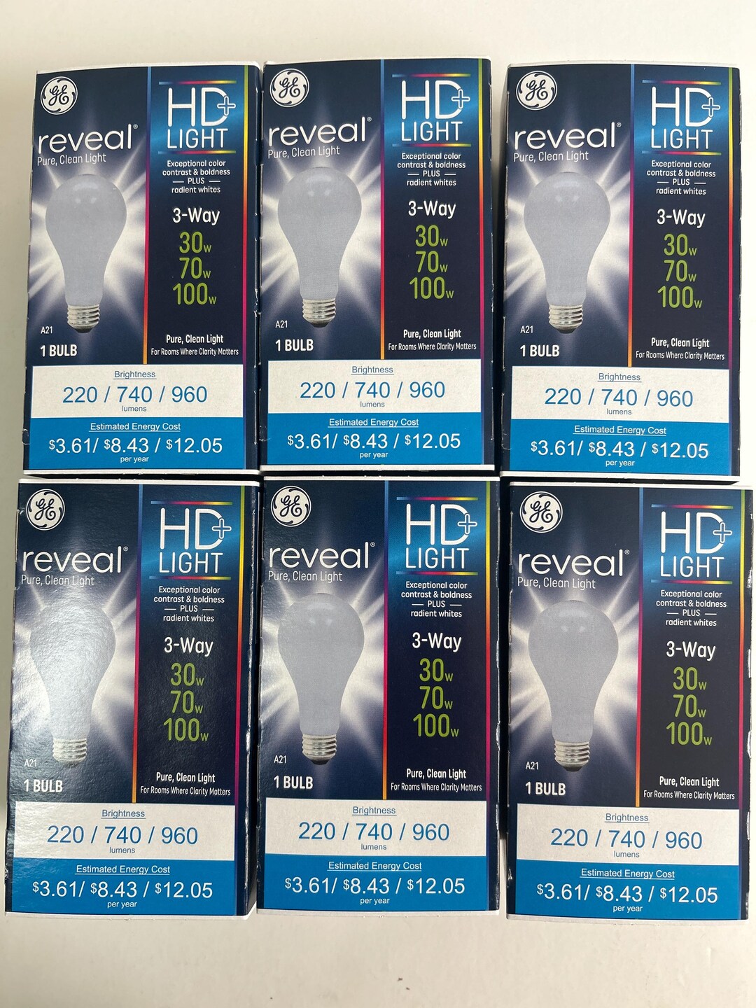 GE 3-way 6 Light Bulbs: 30/70/100w, Reveal HD Light A21 - Etsy