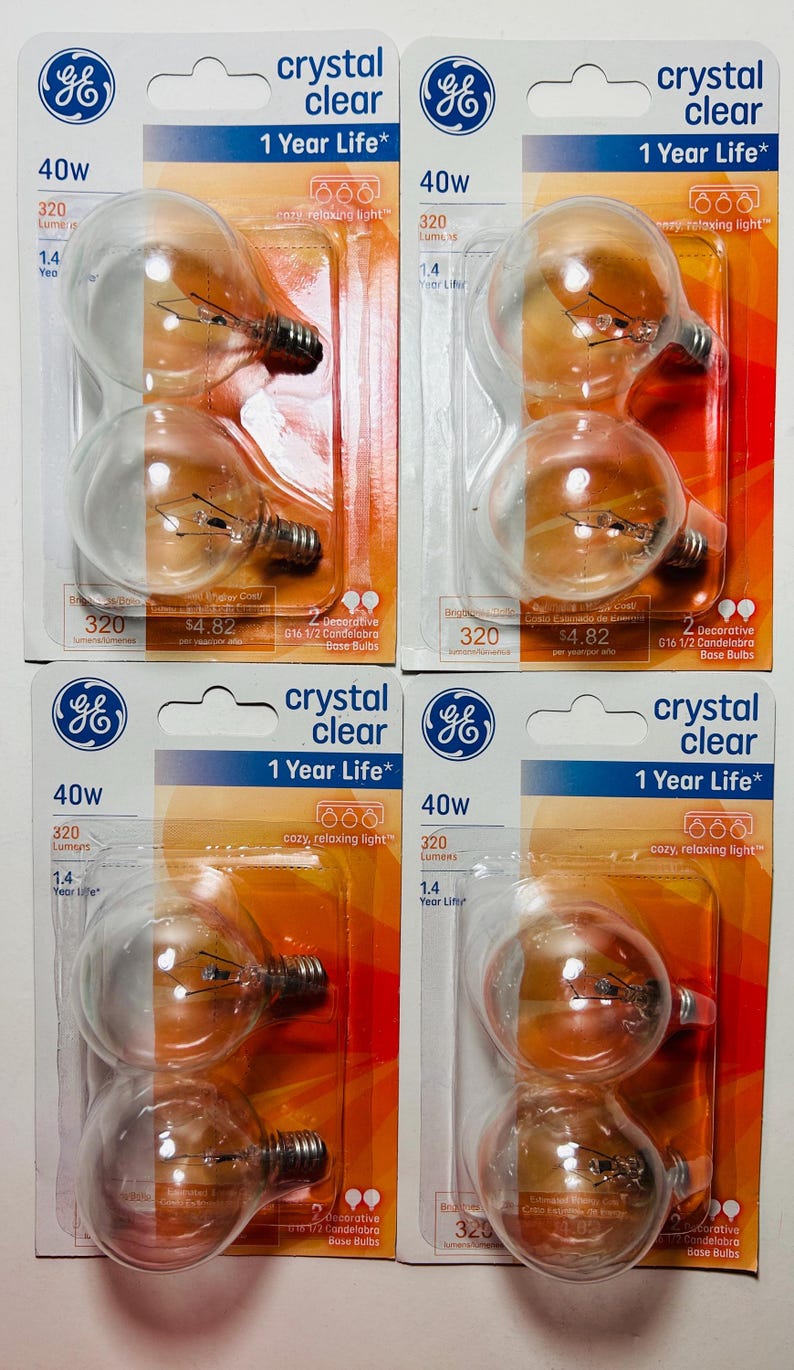 GE Crystal Clear Globe Light Bulbs: 40W E12 Candelabra Base, Dimmable ...