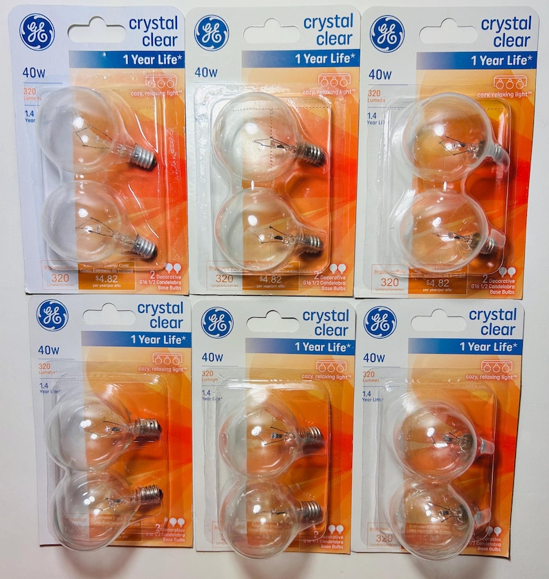 GE Crystal Clear Globe Light Bulbs: 40W E12 Candelabra Base, Dimmable ...