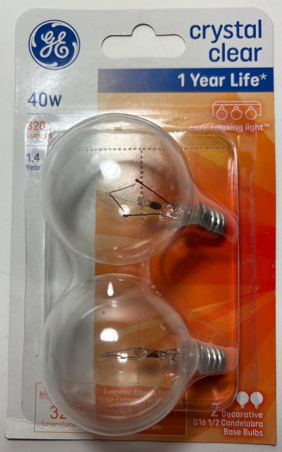 GE Crystal Clear Globe Light Bulbs: 40W E12 Candelabra Base, Dimmable ...