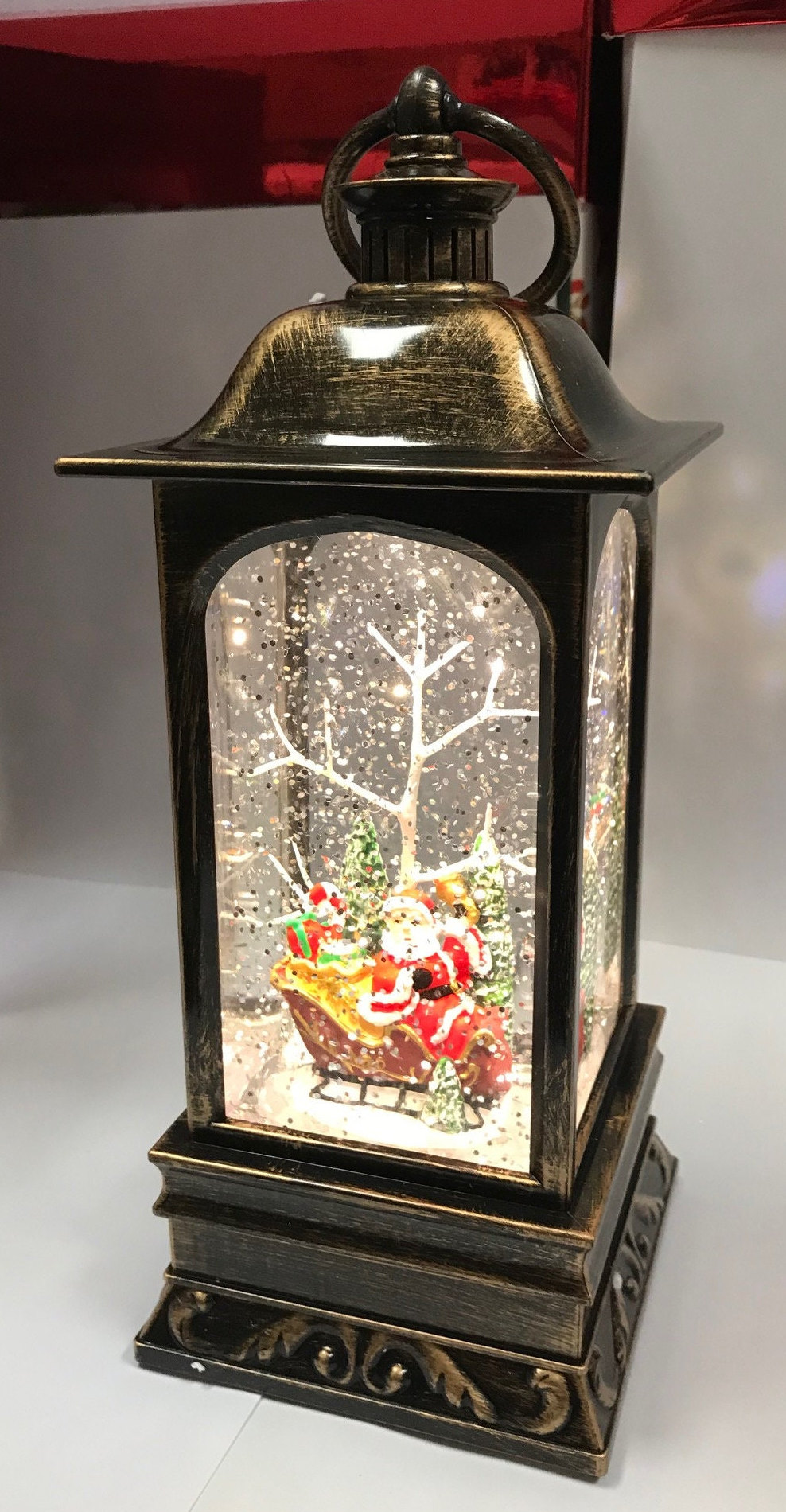 Santa Sleigh Holly Christmas Snow Globe Musical & Led Lighted Water ...