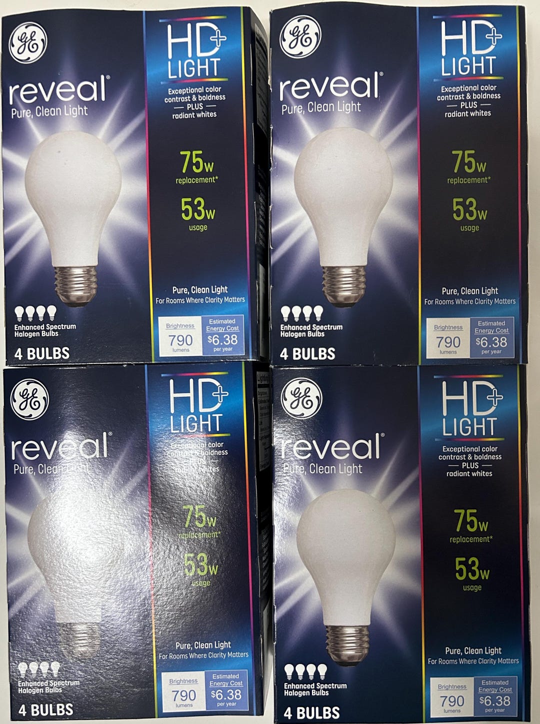 GE Reveal HD 75W Equivalent A19 Light Bulbs: 53W, 790 Lumens, 16-pack ...
