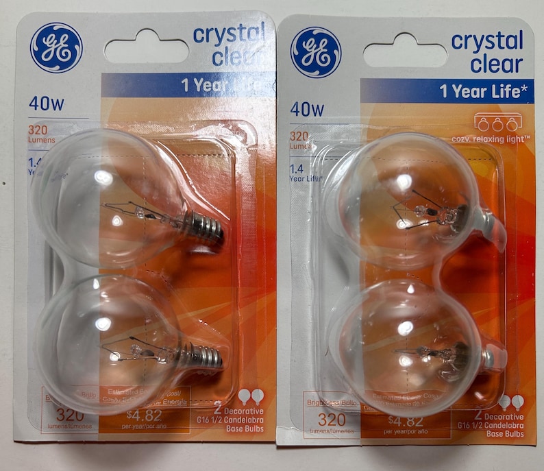 GE Crystal Clear Globe Light Bulbs: 40W E12 Candelabra Base, Dimmable ...