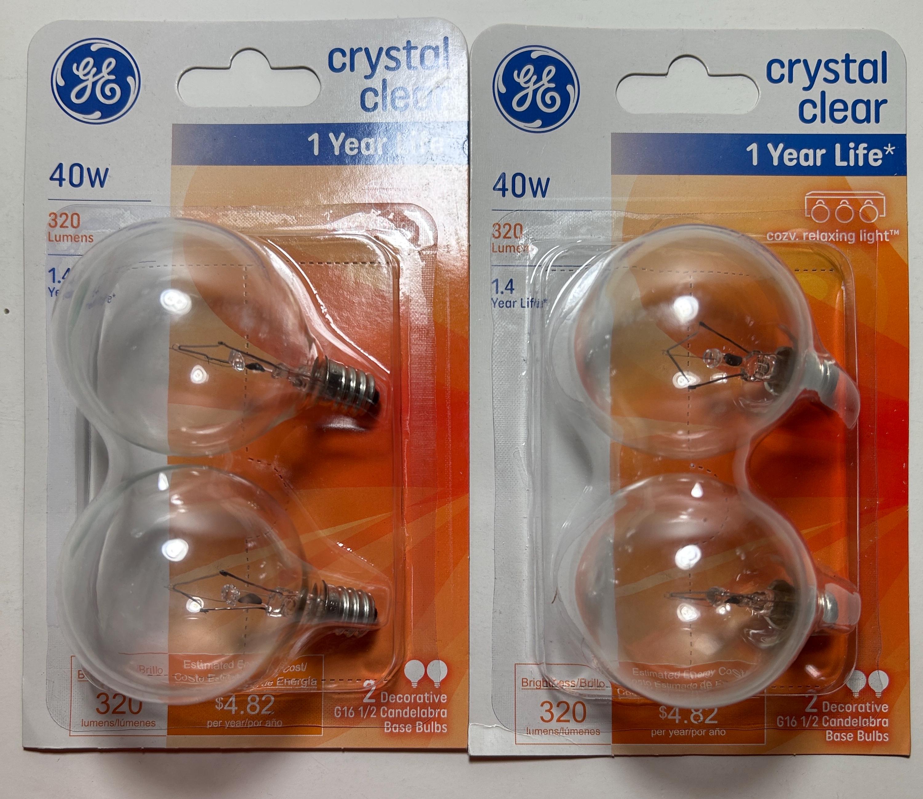 GE Crystal Clear Globe Light Bulbs: 40W E12 Candelabra Base, Dimmable ...