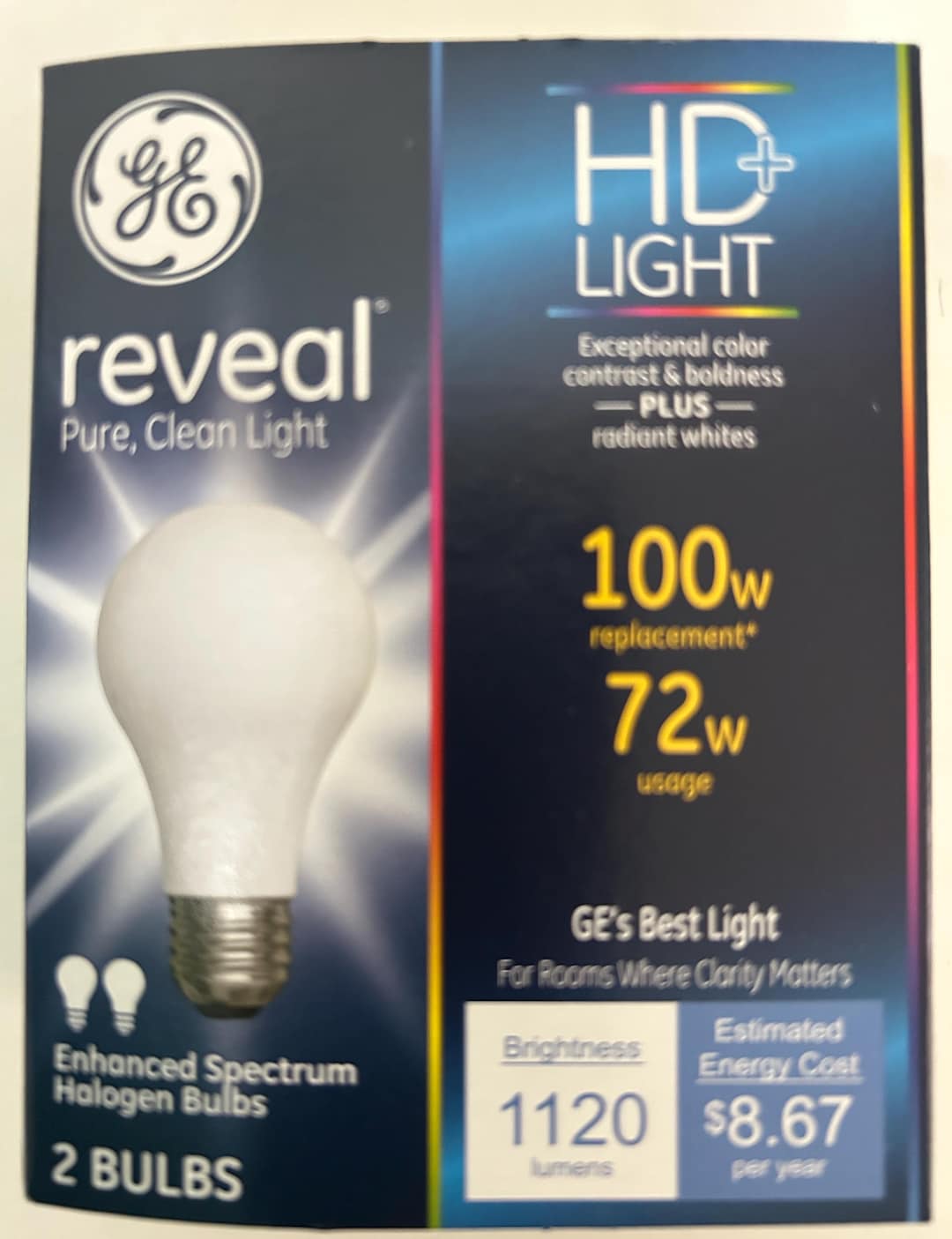 GE 100w Equivalent 2 Light Bulbs: Reveal HD Pure Clean Light, 3000K ...