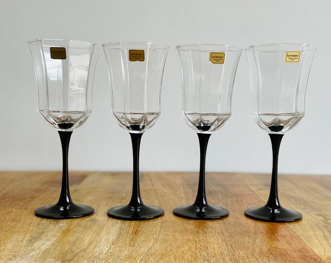 Vintage Luminarc Octime Wine Glasses, 1980s Home Decor, Black Stemmed ...