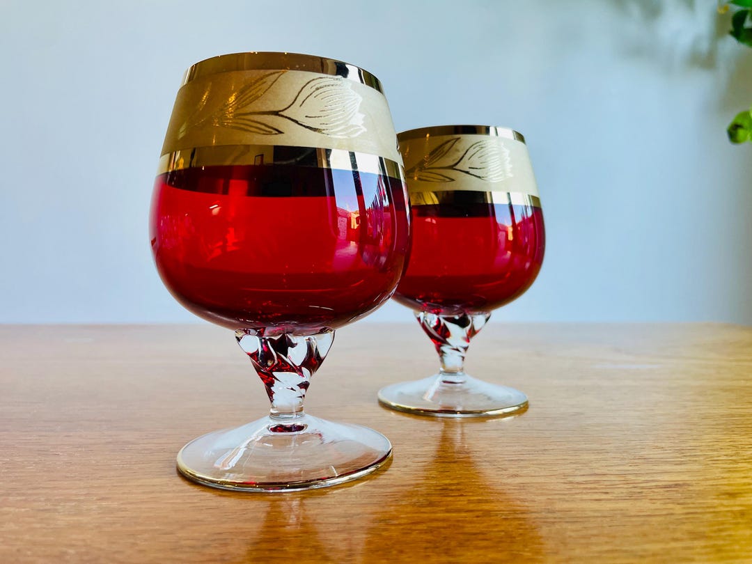 Vintage Bohemia Crystal Brandy Glasses: Ruby Red Barware Set - Etsy