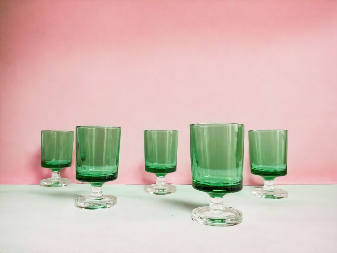 Set of 5 Vintage 1970s Luminarc Cavalier Green Short Stemmed Shot ...