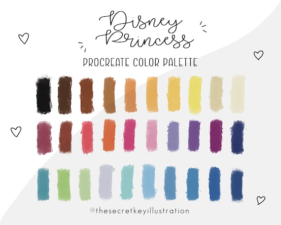 Princess Procreate Color Palette Paint Color Palette Disney Princess Telechargement instantane iPad art Illustration numerique Procreate Swatches Etsy France