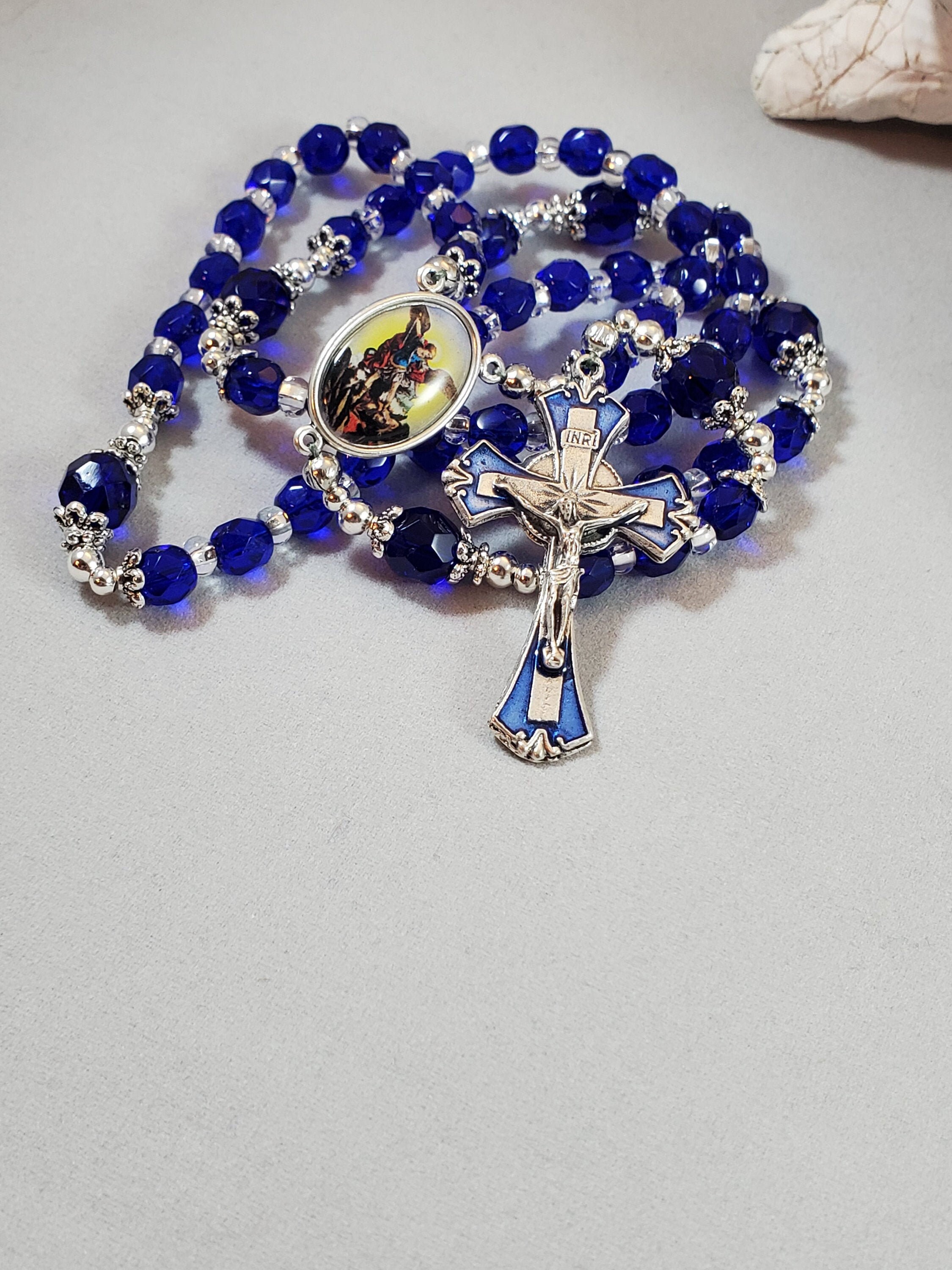 St. Michael Color Center Police Rosary Cobalt Blue Czech Fire - Etsy