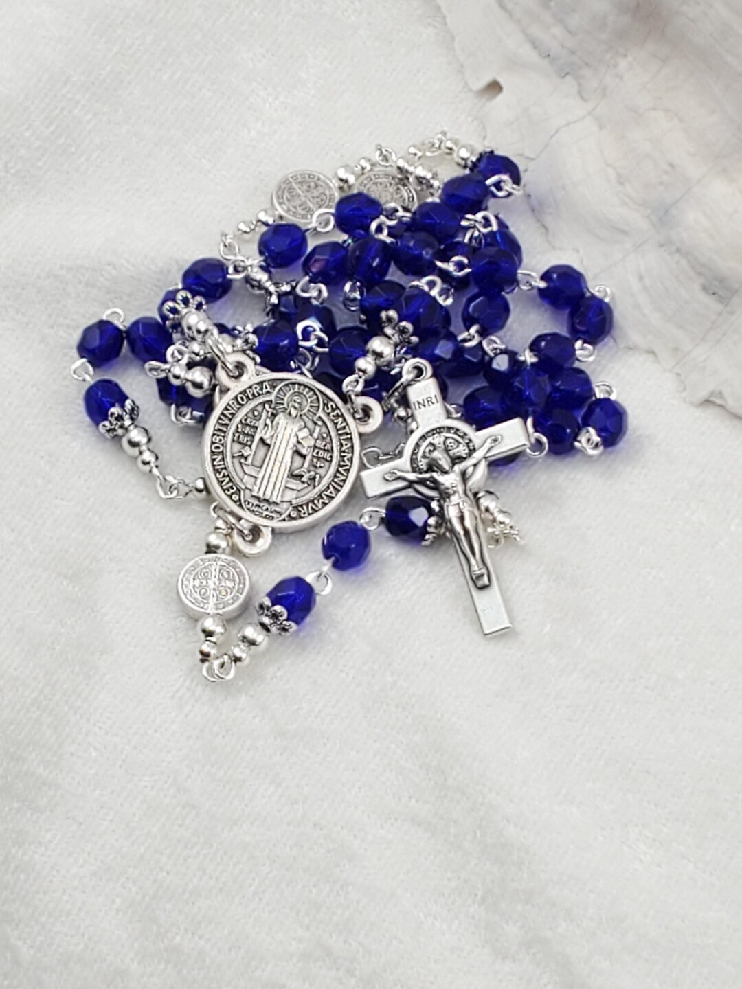 St. Benedict Double Sided Center Rosary With Matching Paters Cobalt ...
