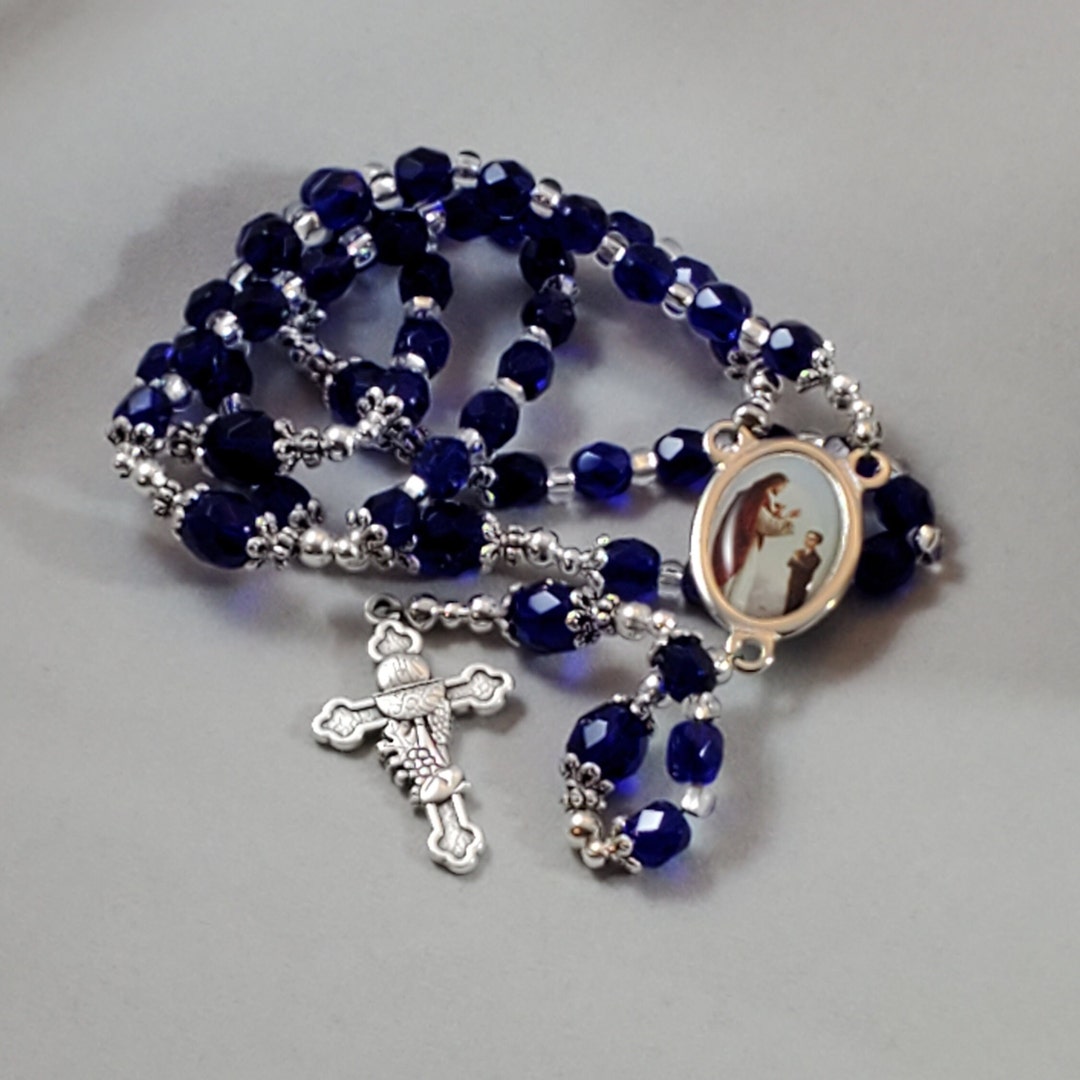 Boy's 1st Communion Color Center Rosary Cobalt Blue Czech Fire Polished ...