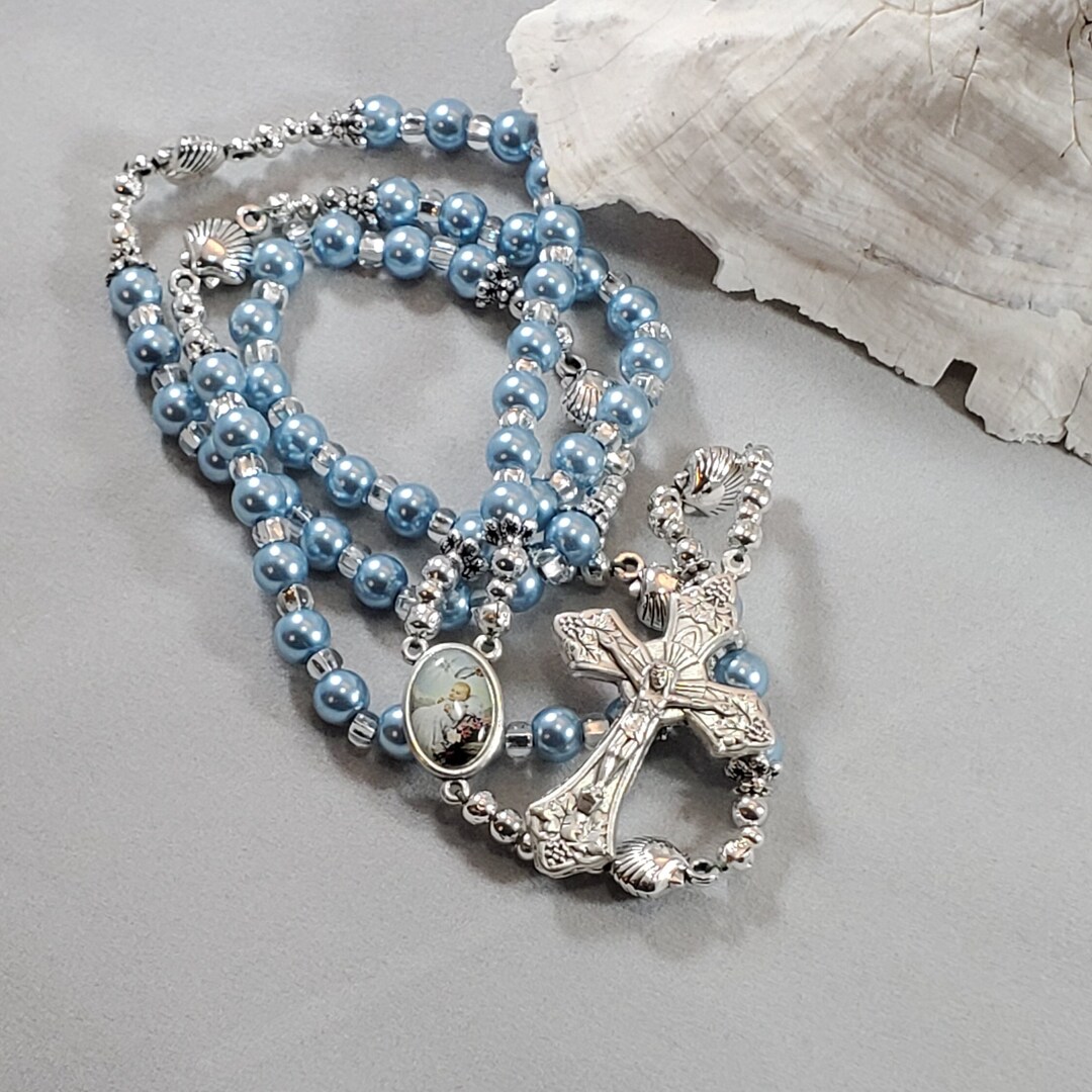 Baptism / Christening Rosary Baby Blue Czech Glass Pearls Clear Czech ...