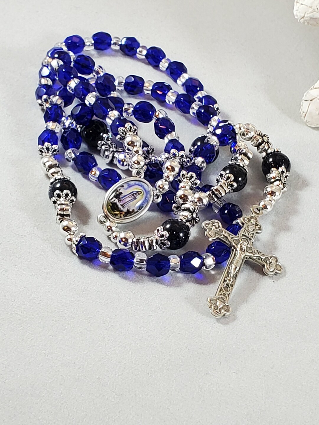 Lady of Fatima Rosary Color Center Cobalt Blue Fire Polished Czech ...