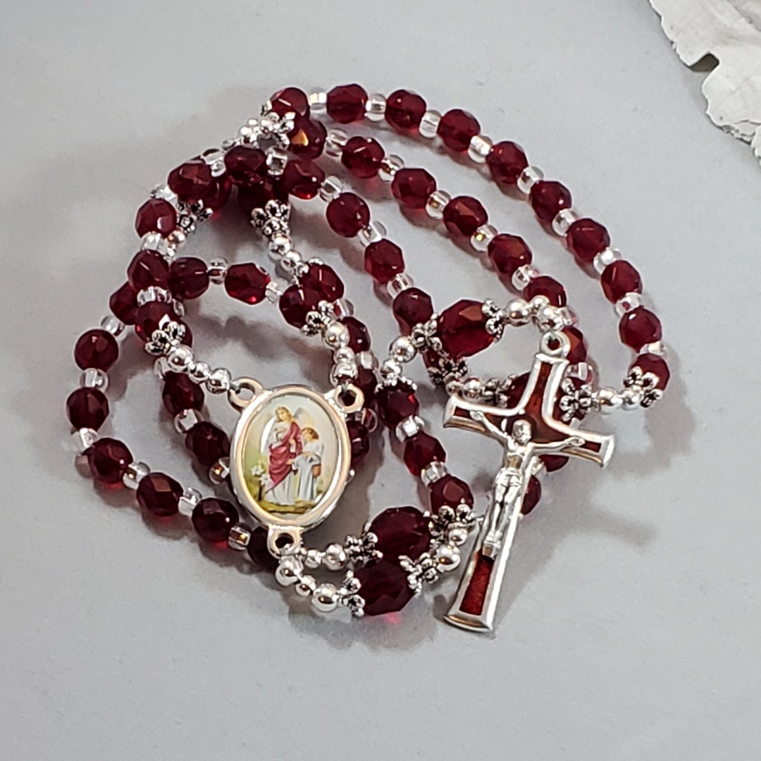 Archangel Raphael Color Center Rosary Siam Red Czech Fire Polished ...