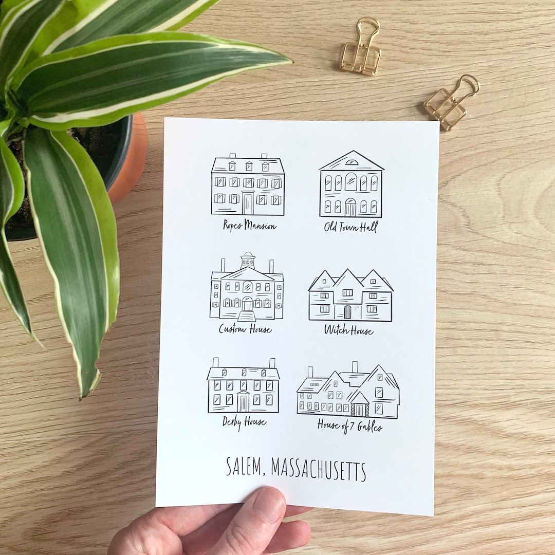Salem Buildings Art Print (5x7) Salem Art, Salem MA, Salem ...
