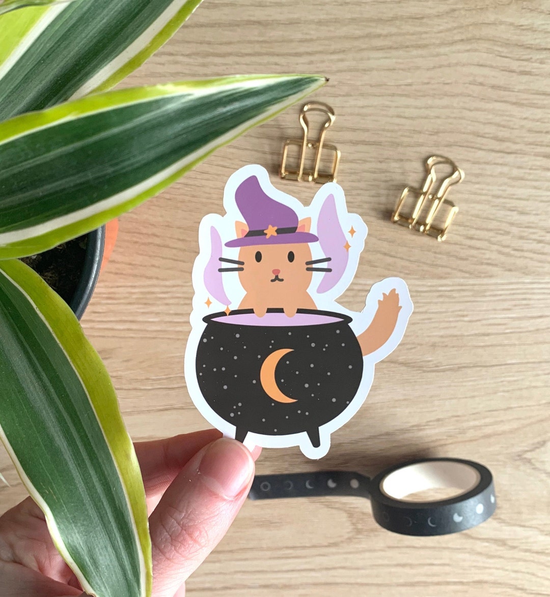 Witch Cat Stickers, Cat Stickers, Halloween Cat, Witchy Stickers, Witch ...