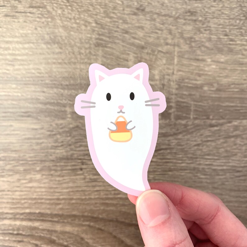 Cat Ghost Sticker Halloween Stickers Ghost Stickers Cat - Etsy