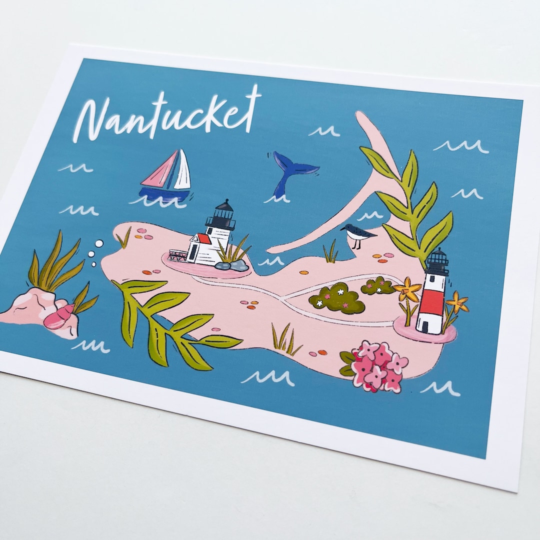 Nantucket Map, Nantucket Art Print, Nantucket Gift, Nantucket Island ...