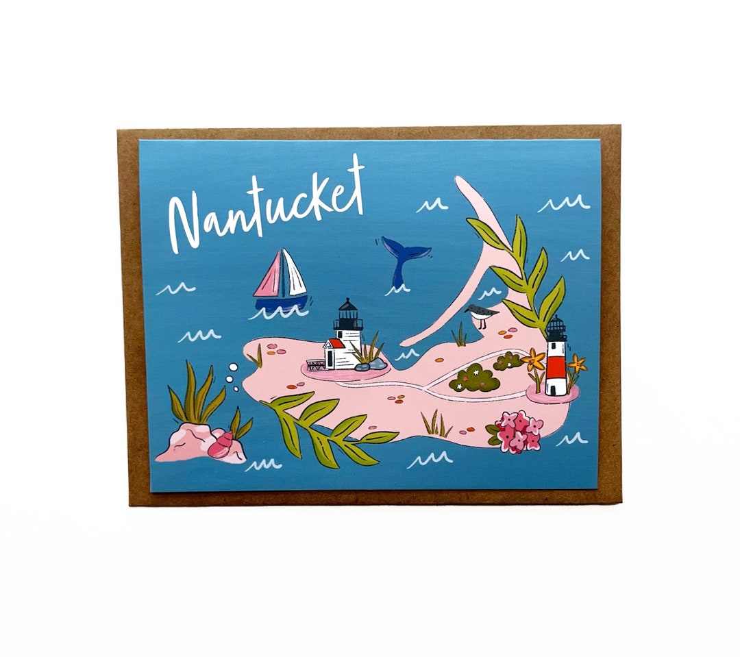 Nantucket Map Card, Nantucket Cards, Nantucket Gifts, Nantucket Wedding, Nantucket, New England ...