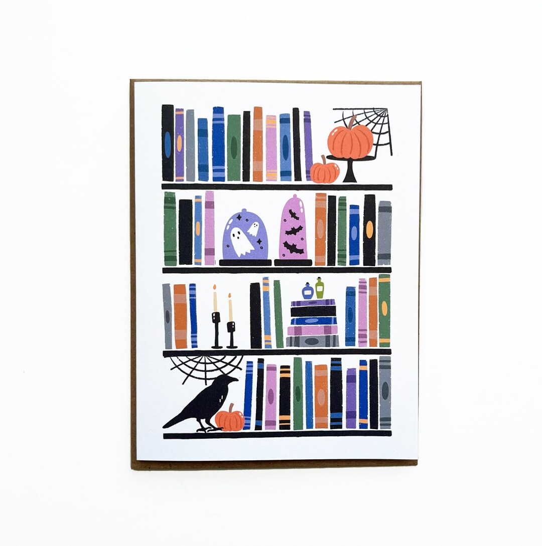 halloween-library-card-cozy-cards-book-lover-card-book-etsy